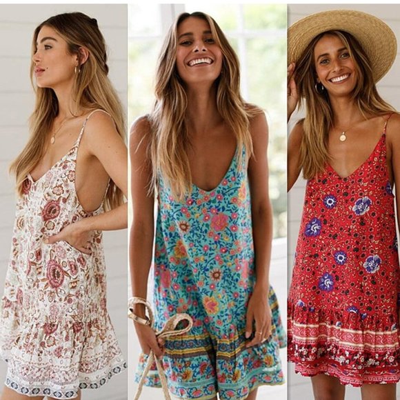 Dresses | Boho Chic Gypsy Floral Print Cami Dress Red | Poshmark